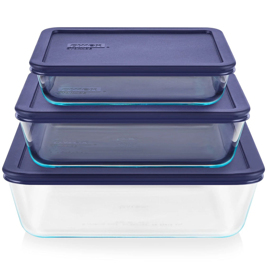 Pyrex® Simply Store® 6-piece Rectangular Glass Storage Set with Blue L